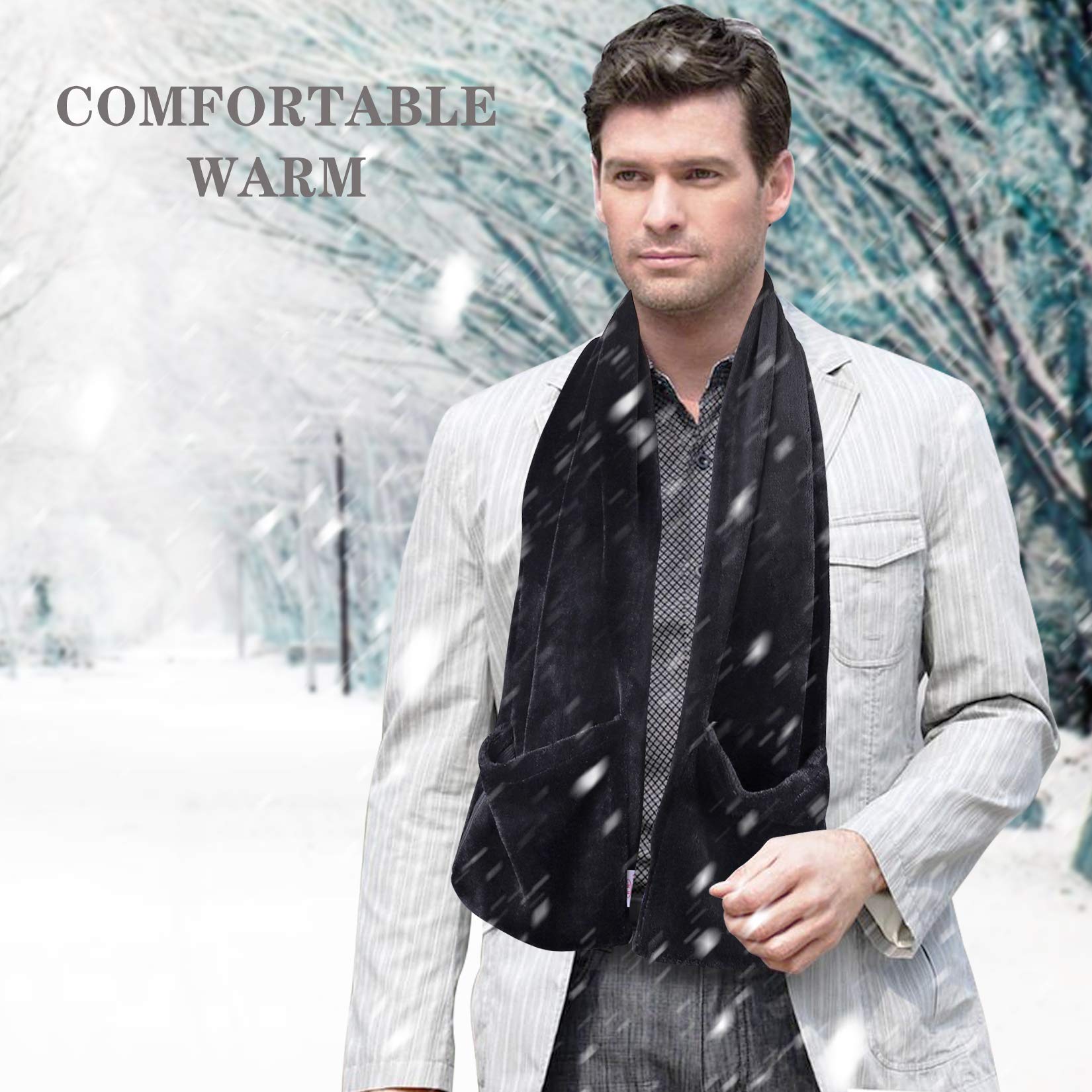 AK-SHIP Heated Scarf, USB Heated Shawl Electric Neck Warmer with Double Pockets Thermal Scarf Warming Mask and 5000mAh Power Bank [Black]