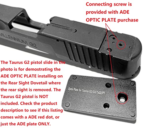 Ade Advanced Optics Crusader RD3-009 Red Dot Reflex Sight + Optic Mounting Plate for Taurus PT111 G2, Millennium G2, G2C, G3 with Original Rear Sight, PT140 G2, PT709, PT740, TX22 + Pictinny Plate