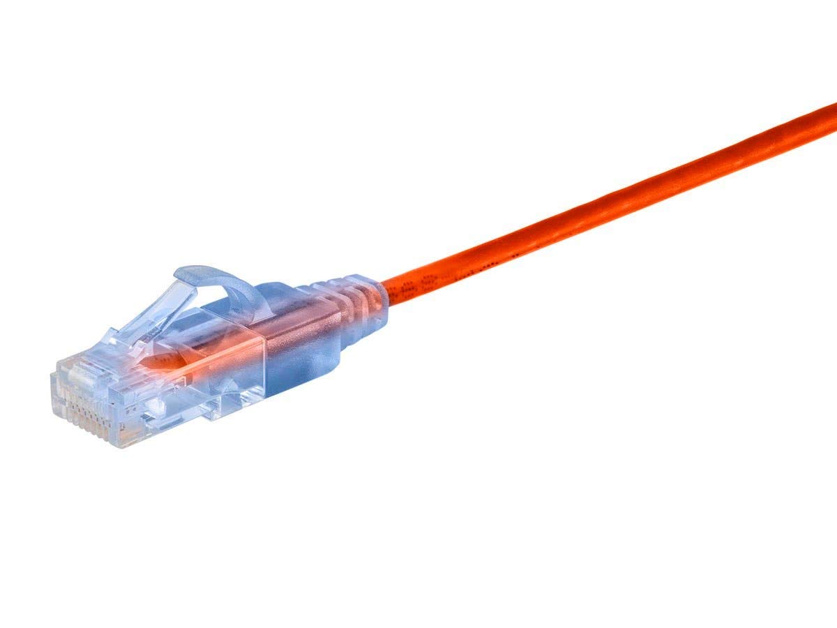 Monoprice SlimRun Cat6A Ethernet Patch Cable - Network Internet Cord - RJ45, Stranded, UTP, Pure Bare Copper Wire, 30AWG, 2 Feet, Orange, 5-Pack