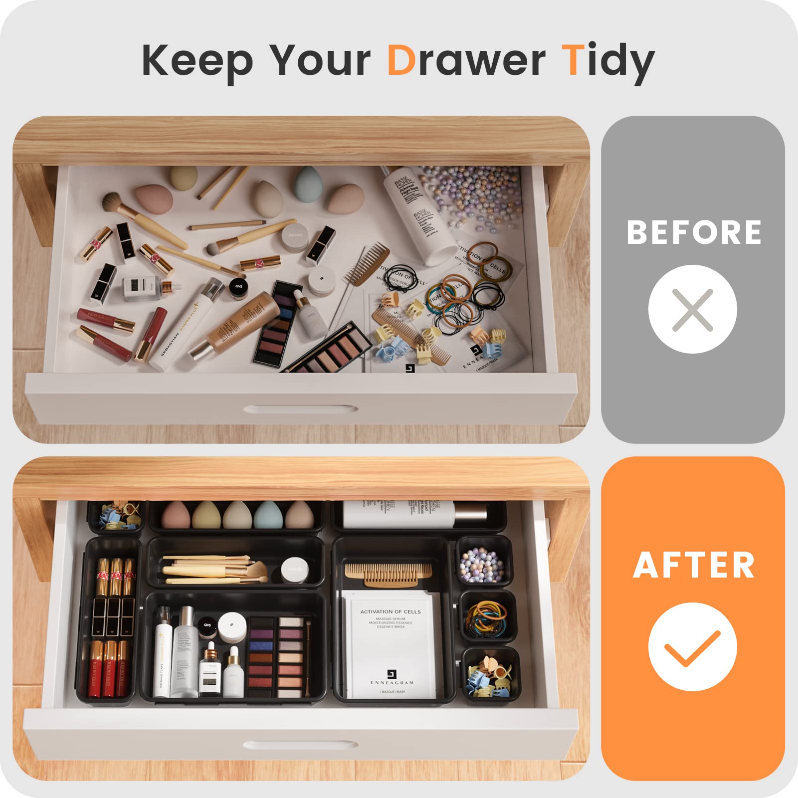 A-LuGei ใ๐ฏ๐ฎ๐ฃ๐๐ฆใ Plastic Desk Drawer Organizer Tray Divider Set, Makeup Organization and Storage Bin Container for Office Utensils Bathroom Kitchen Bedroom Gadget Tool Pantry Cosmetic Jewelry