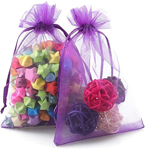 G2PLUS Organza Gift Bags with Drawstring 5''x 7' 100 PCS Organza Jewelry Bags, Sheer Drawstring Gift Pouches for Christmas Wedding Party Favors (Purple)