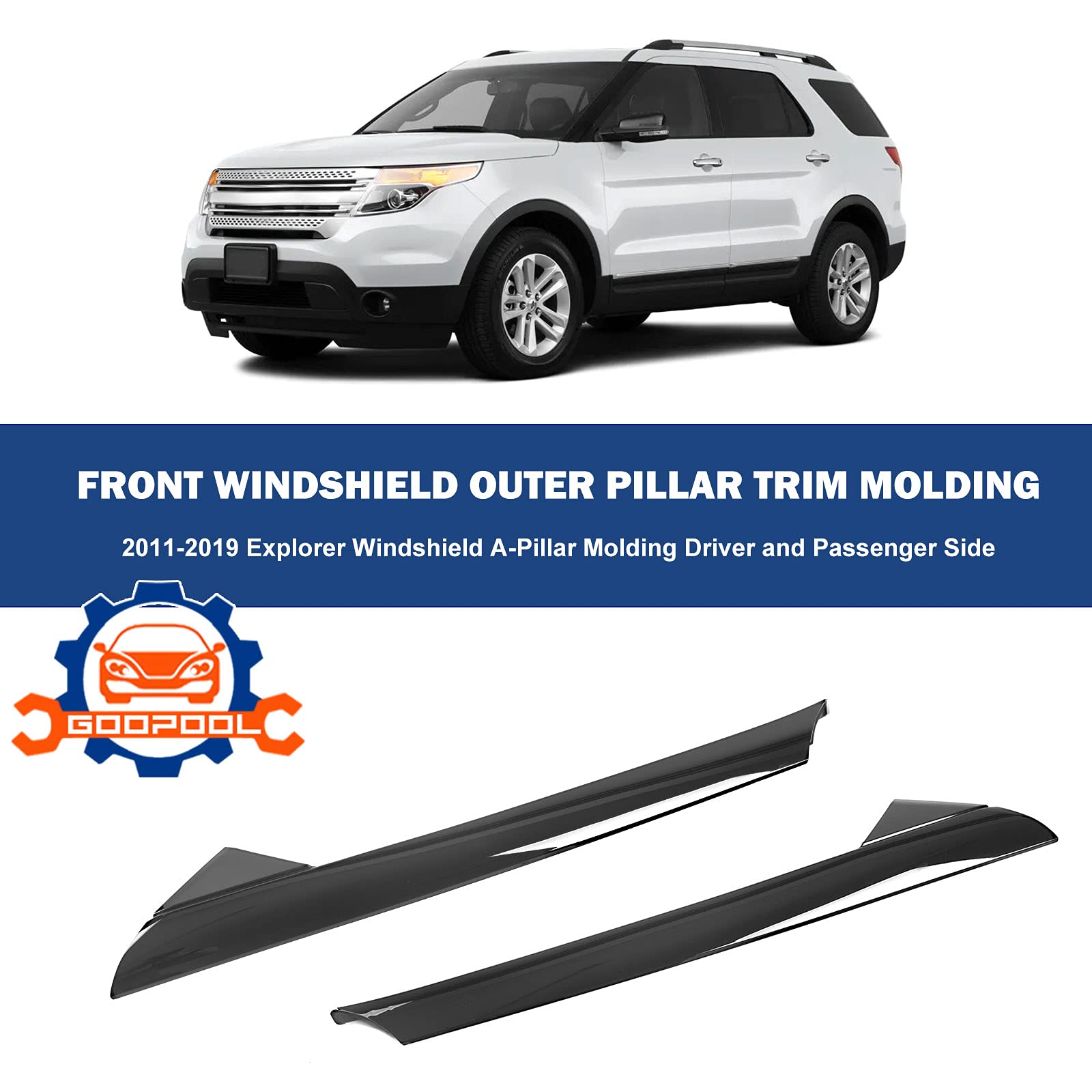 A-Pillar Windshield Trim Molding Front Outer Window Trim Compatible with 2011-2019 Explorer Replaces # BB5Z7803137AB ; BB5Z7803136AA (Left+Right)