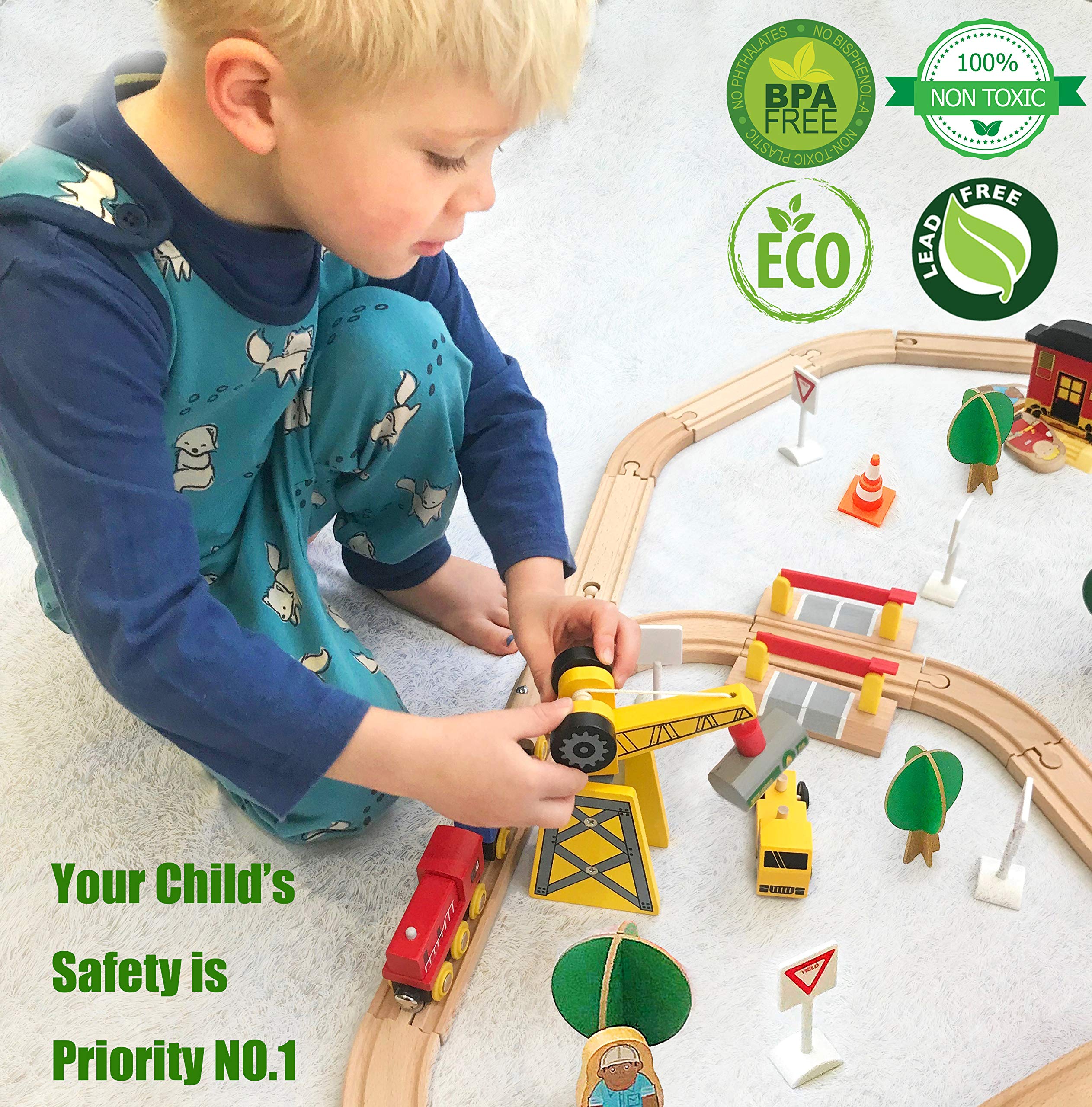 55Pcs Crane Train Set Bundle with 52 Pcs Train Track Expansion - Gift Packed Toy Railway Kits-