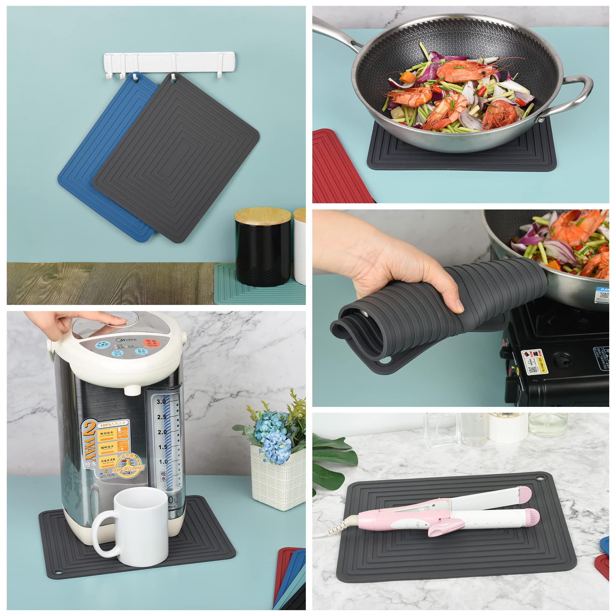 Nstezrne Trivets for Hot Dishes, Silicone Trivet Hot Pads for Kitchen, Silicone Trivets for Hot Pots and Pans, Silicone Pot Holders, Trivets for Quartz Countertops, Heat Resistant Mats Set 2 White