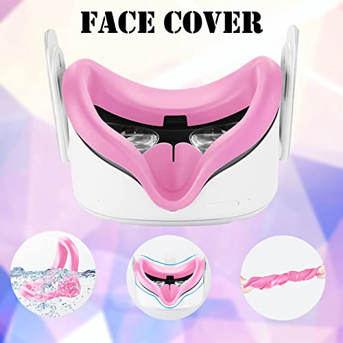 Accessories Compatible with Oculus Quest 2 Silicone Touch Controller Grip Cover, Face Cover, Headset Shell Cover, Protective Lens Case, Disposable Eye Sleeves
