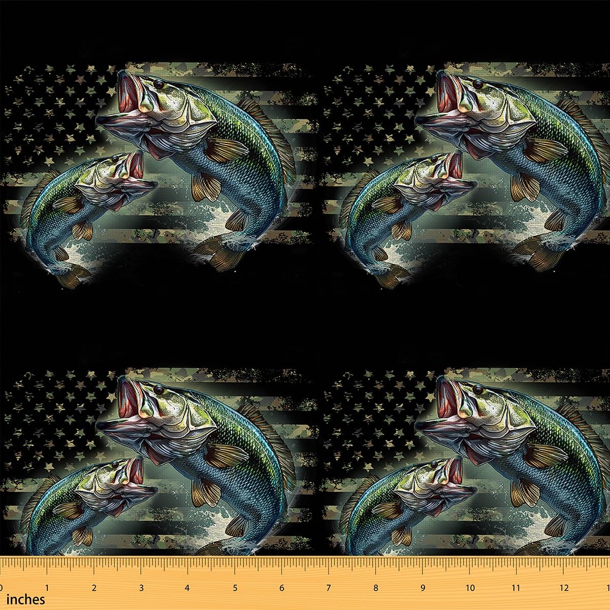 Feelyou Kids Pike Fish Fabric by The Yard American Flag Upholstery Fabric for Chairs 1 Yard Bass Big Fish Decorative Waterproof Outdoor Fabric Fishing and Hunting Green Outdoor Fabric
