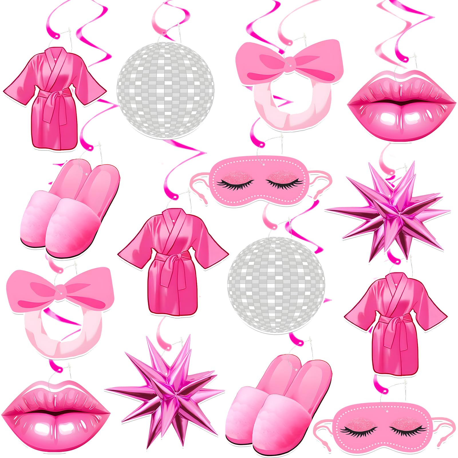 Pre-Strung Hot Pink Party Decorations Spa Party Decorations Spa Birthday Party Supplies for Girls Slumber Party Decorations Bachelorette Party Hanging Swirl Pajama Sleepover Party Decorations