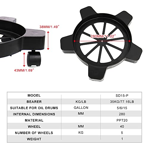 CNQLIS 5 Gallon Bucket Dolly with 5 Smooth-Rolling Swivel Casters,75 lbs,No Tip or Spilling for 5 Gallon Bucket and Flowerpot,11" Inside Diameter,Black (2Pcs)