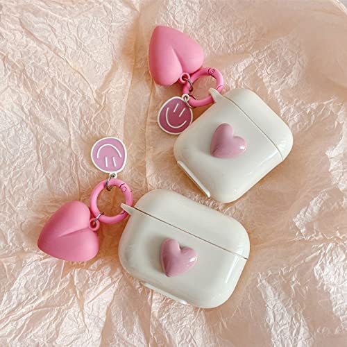 Compatible with AirPods Pro Case Cute Airpod Pro Case Cover Kawaii Cases Pink Heart Design Soft Silicone Case with Cute Keychain for Girls Women
