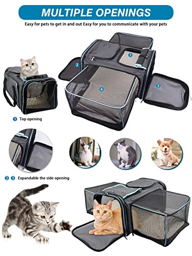 Cat Carrier, WHDPETS Large Pet Carrier with Wheels, Expandable Soft-Sided Cat Collapsible Carrier with 2 Large Extensions for Cats, Puppy and Small Animals