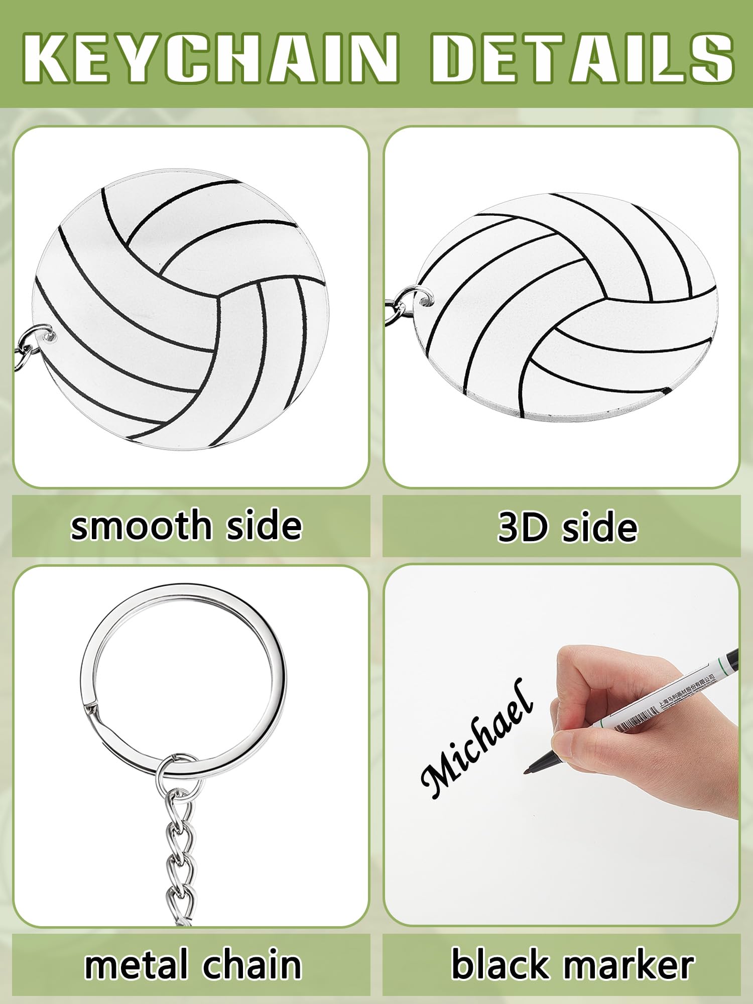 Taiyin Acrylic Volleyball Keychains Bulk Volleyball Party Favors for DIY Christmas Backpacks Gift Team(White,18 Pcs)