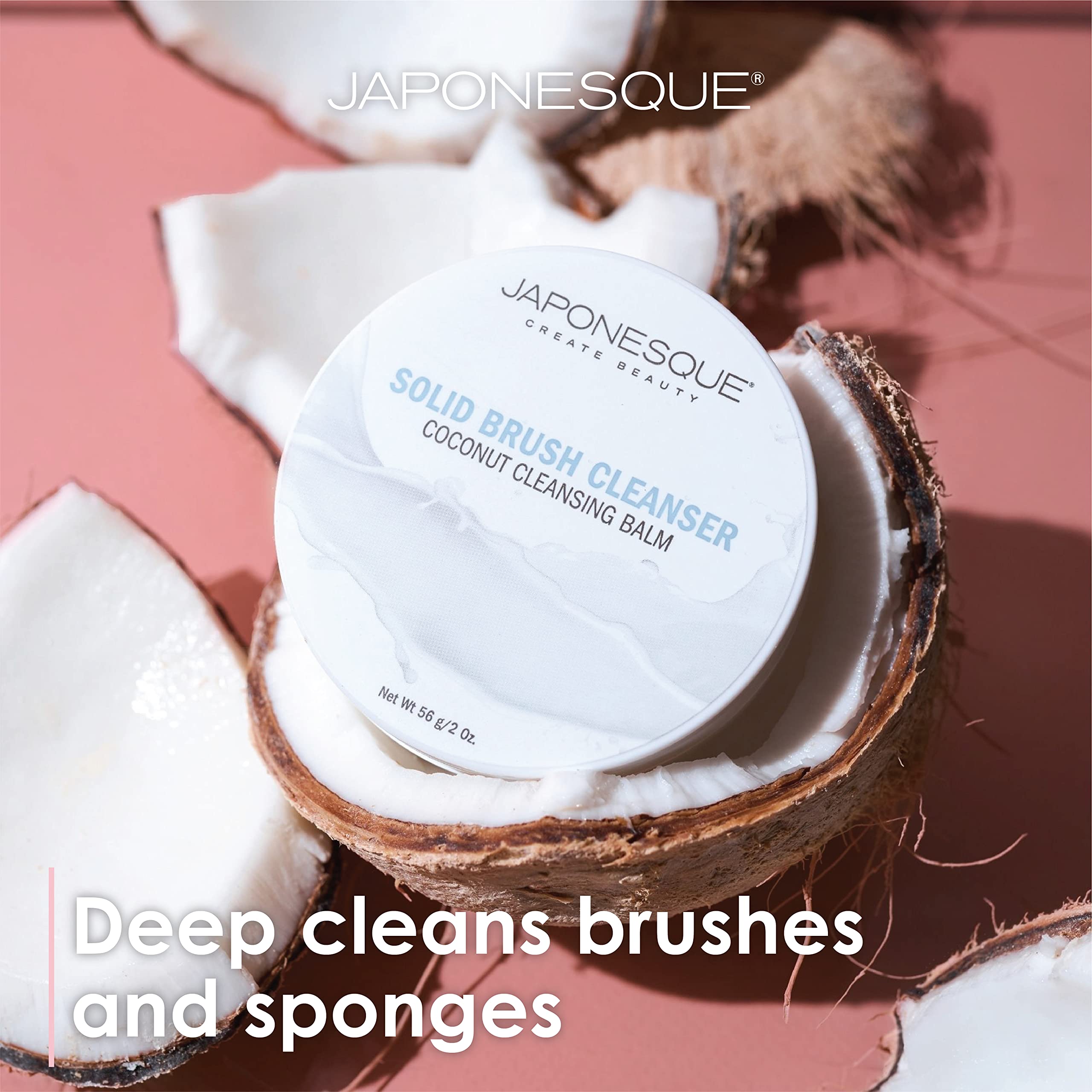 Japonesque Makeup Brush and Sponge Cleanser Balm, Coconut Scented, Solid, Mess-Free Formula, Travel Friendly