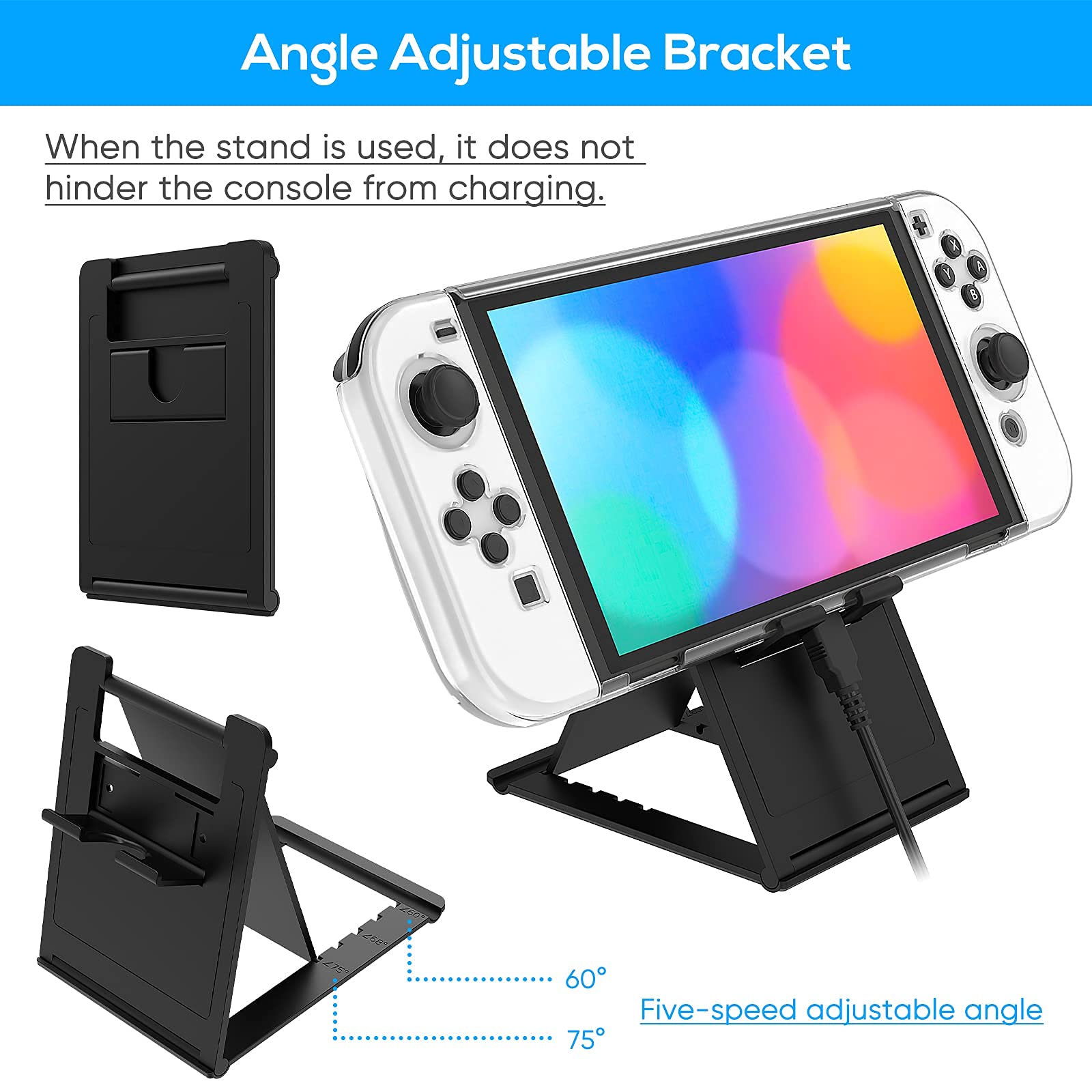 Accessories Bundle for Nintendo Switch OLED Model,Carrying Case with Card Slots,PC Protector Case for Console,TPU Cover for Joy Con,Tempered Glass Screen,Joystick Cap,Console Playstand for OLED