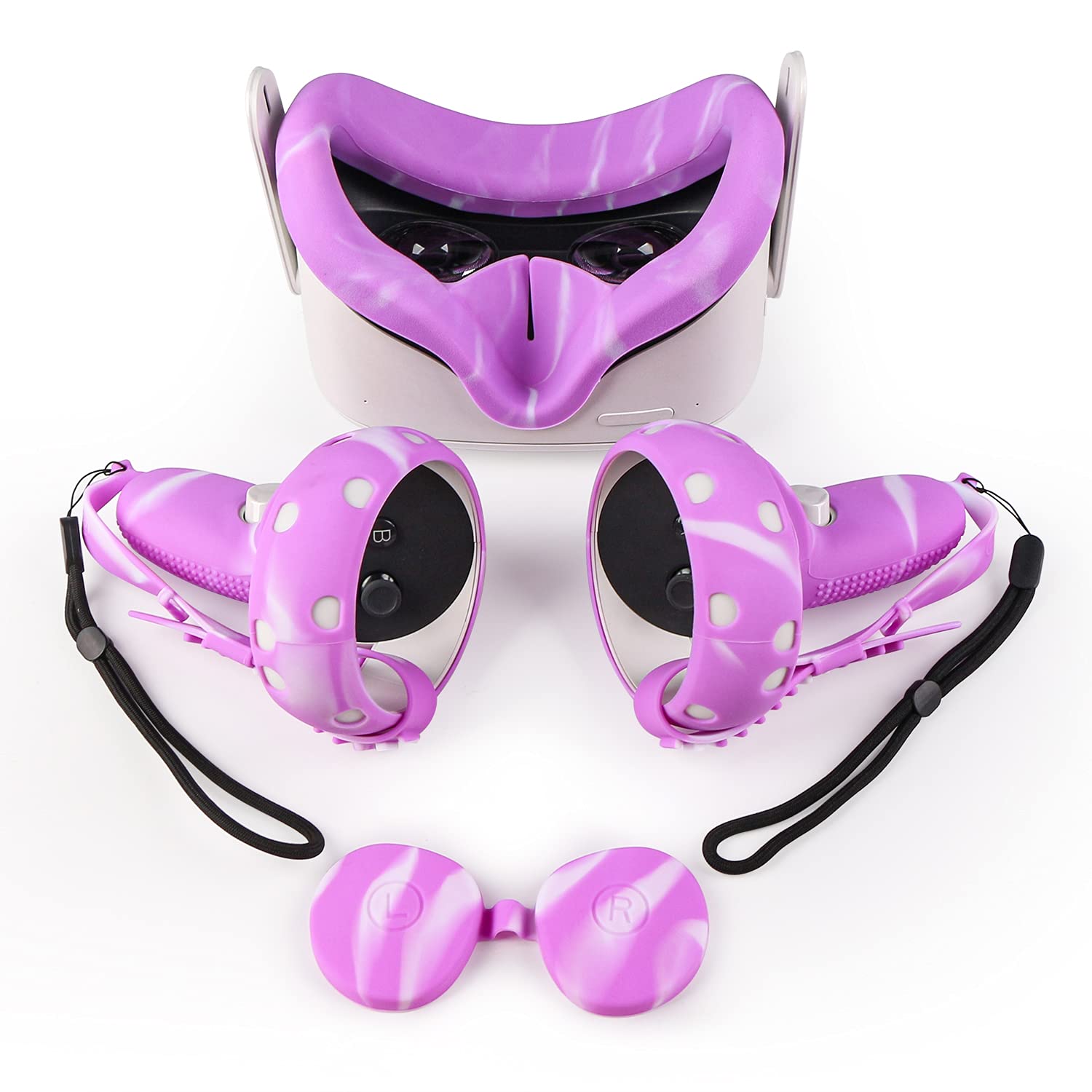Accessories for Oculus Quest 2, with VR Face Cover,Touch Controller Grip Cover and VR Lens Protective Cover, Made of Premium Silicone Material,VR Headset Accessories Sweatproof and Comfort(Pink)