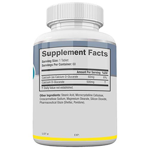 Calcium D-Glucarate 500mg- CDG for Liver Detox, Cleanse, Menopause, Estrogen Management | 60 Tablets Cal D Glucarate Supplements