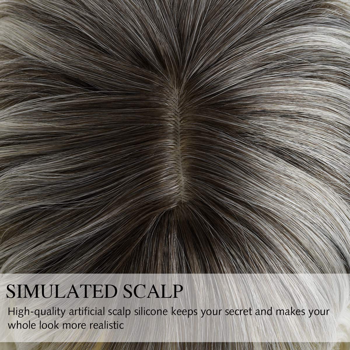 Rose bud Wavy Bob Wig with Bangs Natural Ombre Silver Wig Synthetic Hair Shoulder Length Short Curly Wigs for Women