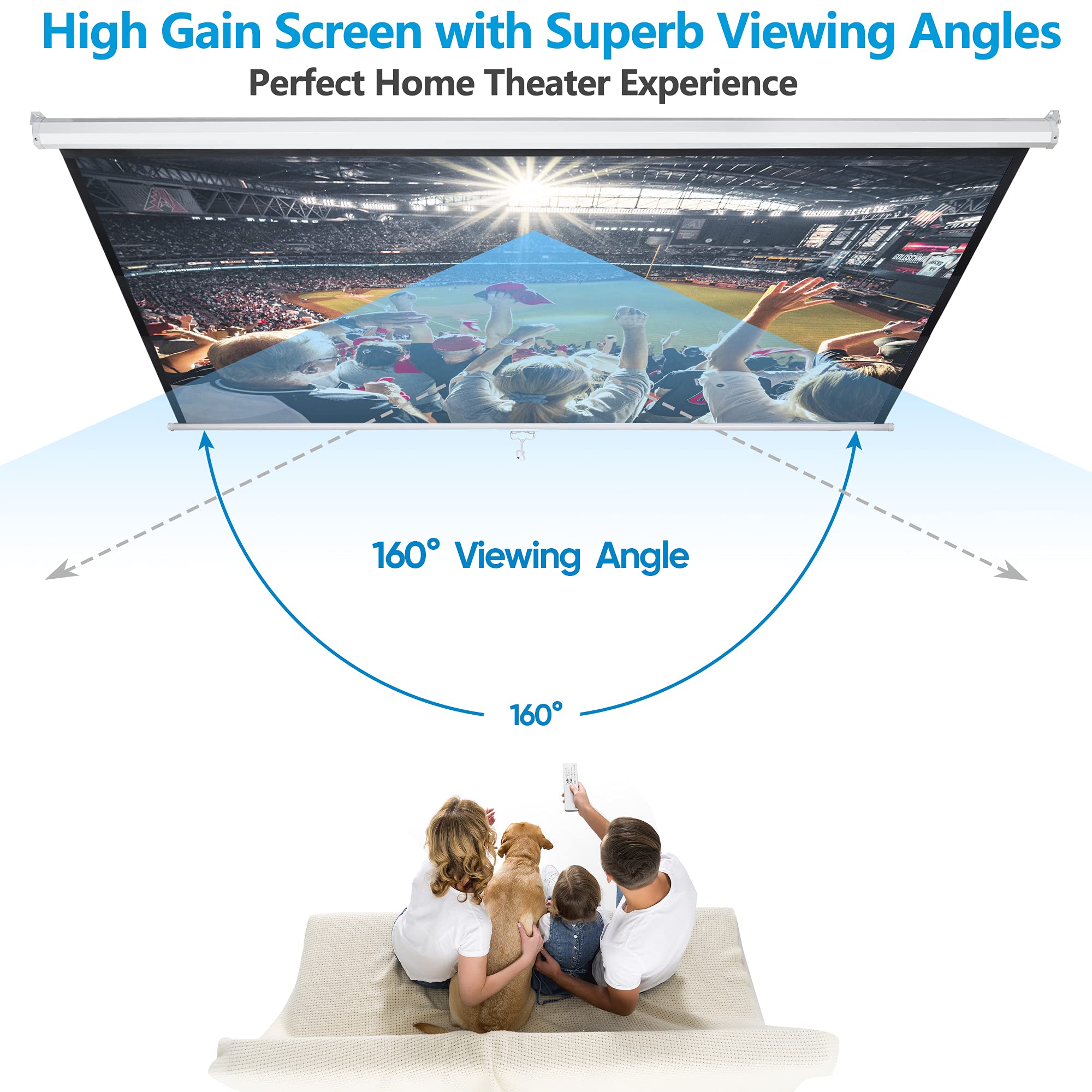 ZENY Projector Screen Pull Down 100 Inch 16:9 HD Projection Screen Folding Home Theater Portable Indoor Outdoor Movie Screen