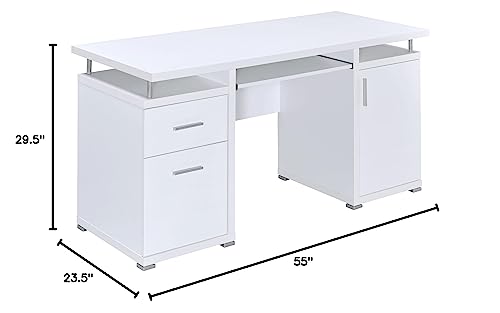 Coaster Furniture Tracy Modern Contemporary 2 Drawer Home Office Computer Desk with Keyboard Tray Storage File Cabinet White 800108