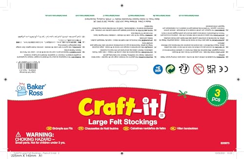 Baker Ross - EX5973 Large Felt Christmas Stockings ⁠— Creative Arts and Crafts for Kids to Decorate, Embellish and Personalise (Pack of 3)