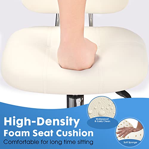FNZIR Square Rolling Stools with Backrest Height Adjustable Swivel Stool with Wheels White