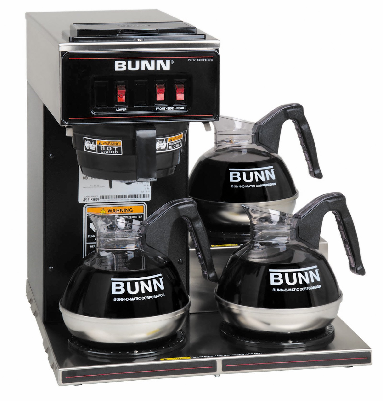 BUNN 13300.0013 VP17-3BLK3L Pourover Commercial Coffee Brewer with 3 Lower Warmers, Black (120V/60/1PH)
