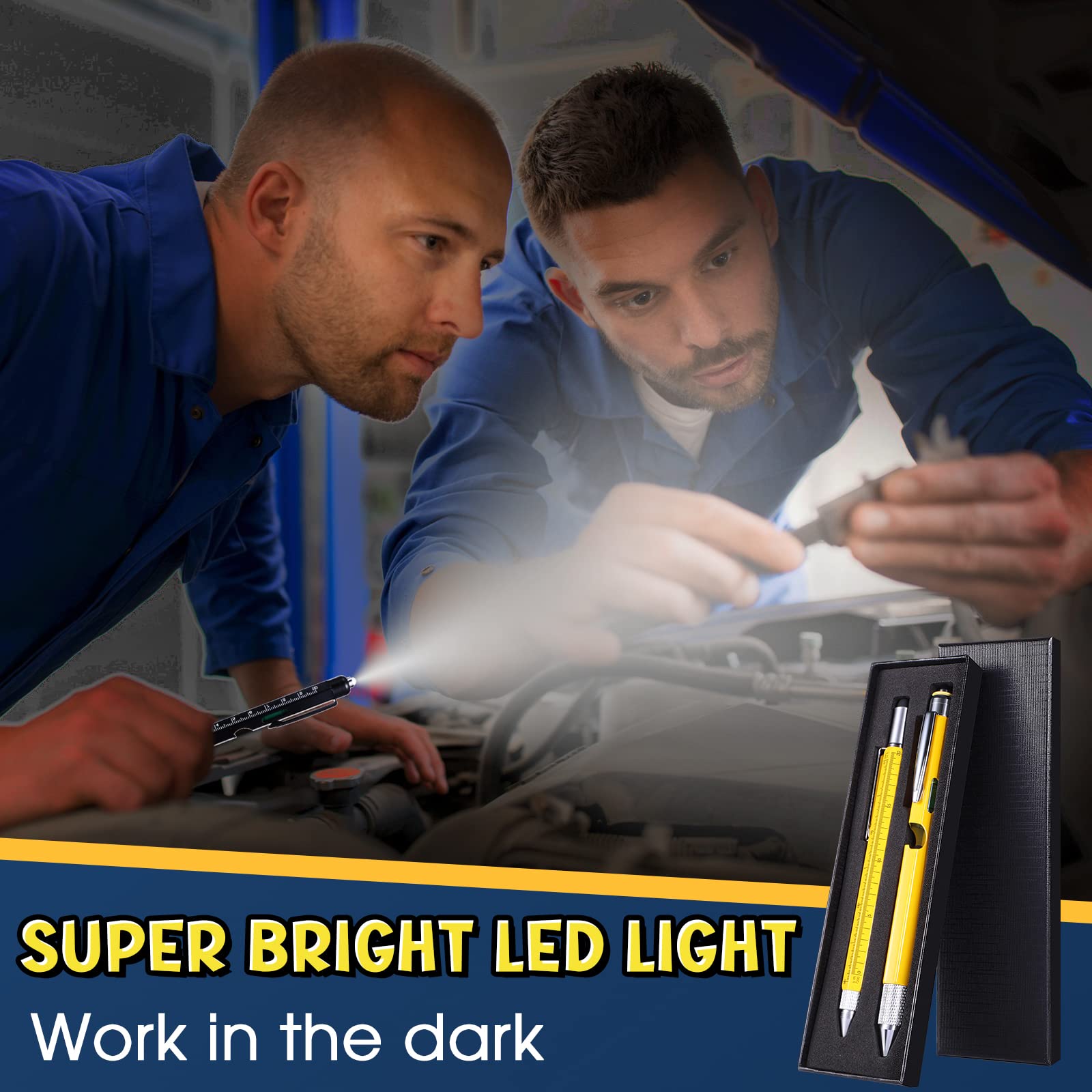 6 Pieces 9 in 1 Multitool Pen Set, Gifts for Men Him Dad Cool Gadgets for Father's Day Christmas Gifts Stocking Stuffers for Men Tool Pen with LED Light Stylus Level Screwdriver Ruler