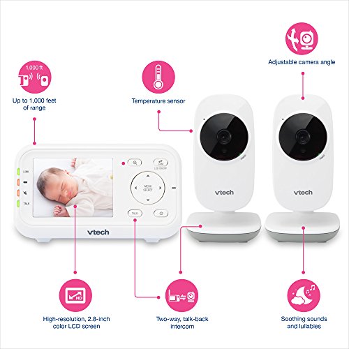 VTech VM3252-2 2.8β Digital Video Baby Monitor with 2 Cameras and Automatic Night Vision, White