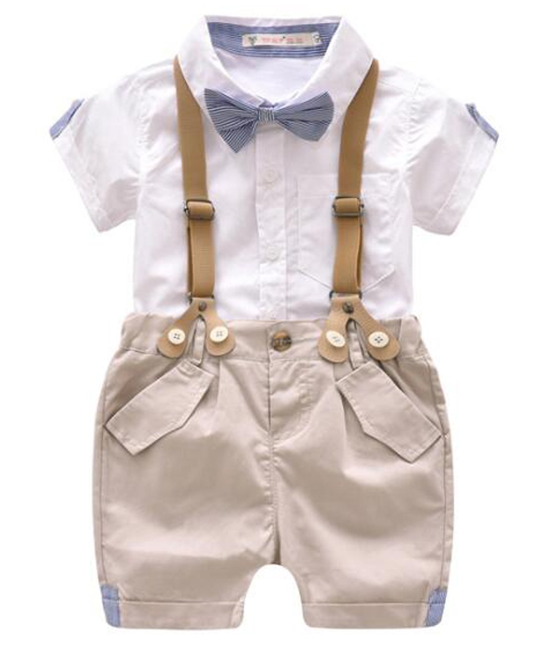 EGELEXY Toddler Baby Boys Gentleman Outfits Short Sleeve T-Shirt+Bib Pants+Bow Tie 12Pcs