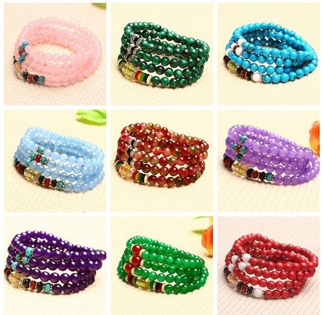 6mm Stone Buddhist Jade/Turquoise 108 Prayer Beads Bracelet - ( Color:Light Blue Jade )