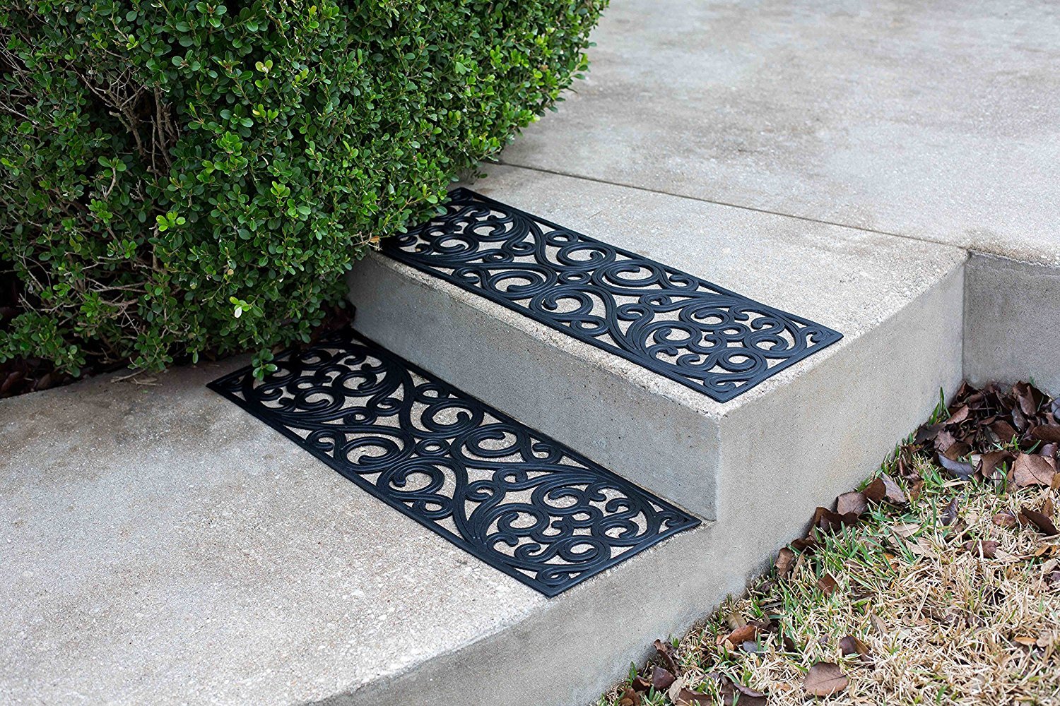 BIRDROCK HOME Rubber Stair Treads for Outdoors | Non-Slip Weather Resistant Mats for Garden, Walkways, Patios & Wood Steps | Beautifully Designed for Yard &Landscaping | 4 Pack | 10" x 30"