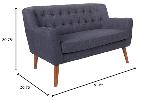 AVENUE•SIX OSP Home Furnishings Mill Lane Mid-Century Modern Loveseat with Button Tufted Design and Spring Cushion Support, Navy Blue Fabric