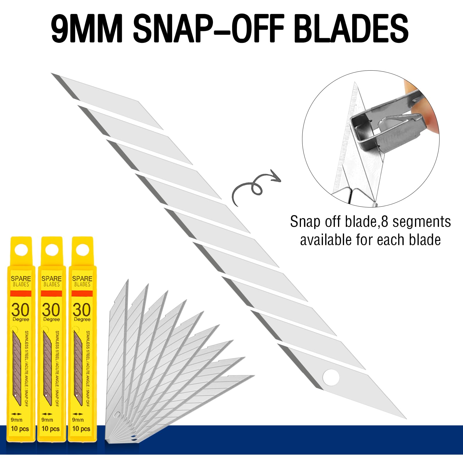 WRAPXPERT Utility Knife Retractable,30 Degree Snap Off Blade 9MM,Sharp Box Cutter Knife,Pack of 3