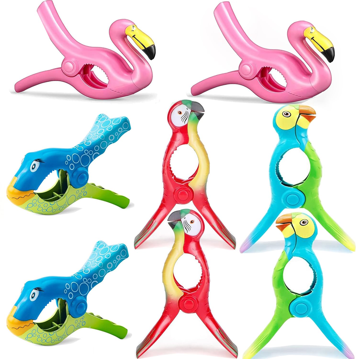 8 Pcs Beach Towel Clips,Strong Beach Chair Clips for Towels,Flamingo Parrot Chair Clips,Swimming Pool Towel Clips,Lounge Chair Clamps for Cruise Holiday Patio Pool Lounge Vacation