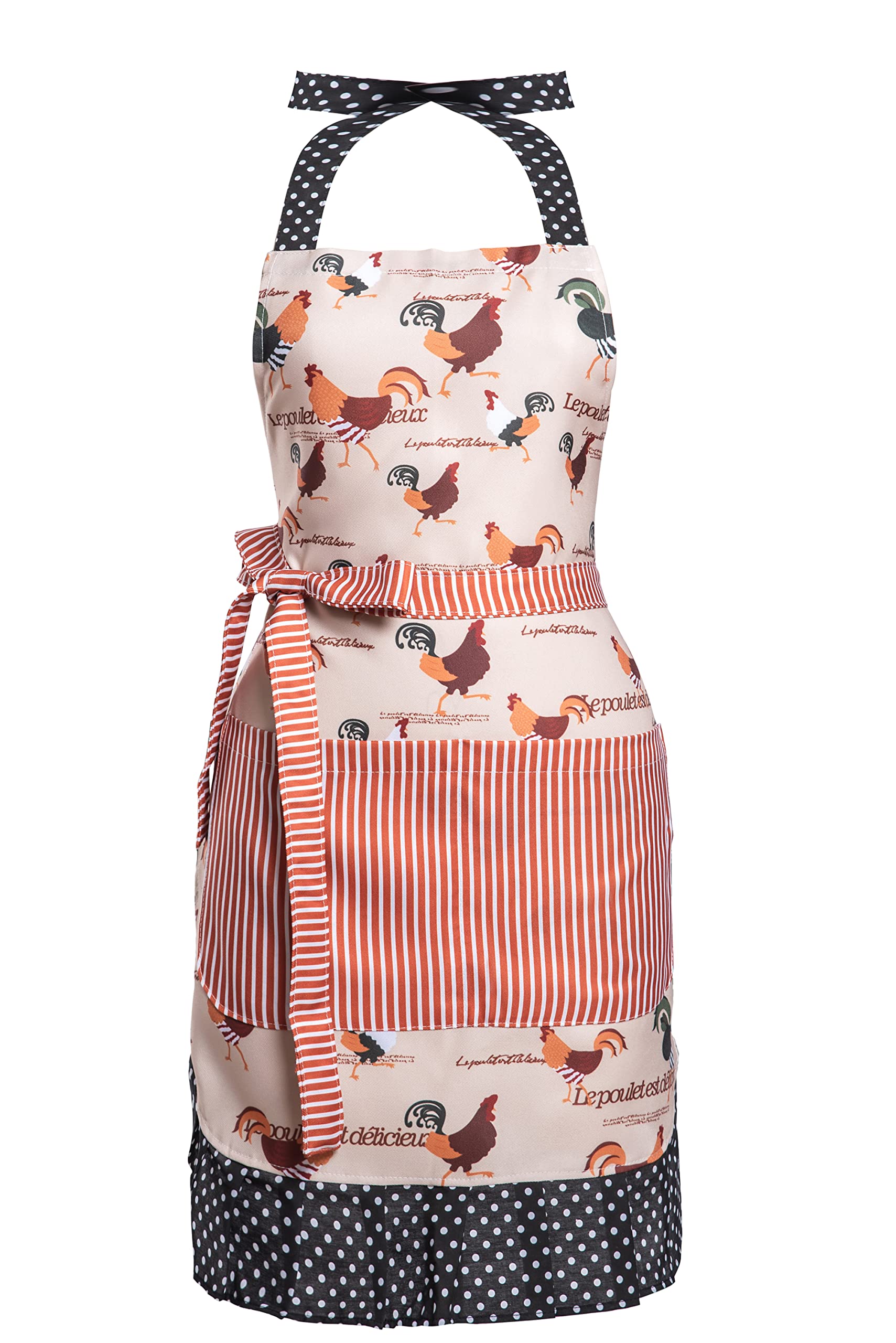 Alex Virtue Lovely Flower Pattern Retro Aprons With Large Pockets for Women Girls Cooking Kitchen Bakery Mother's Gift (Lovely Chicken)
