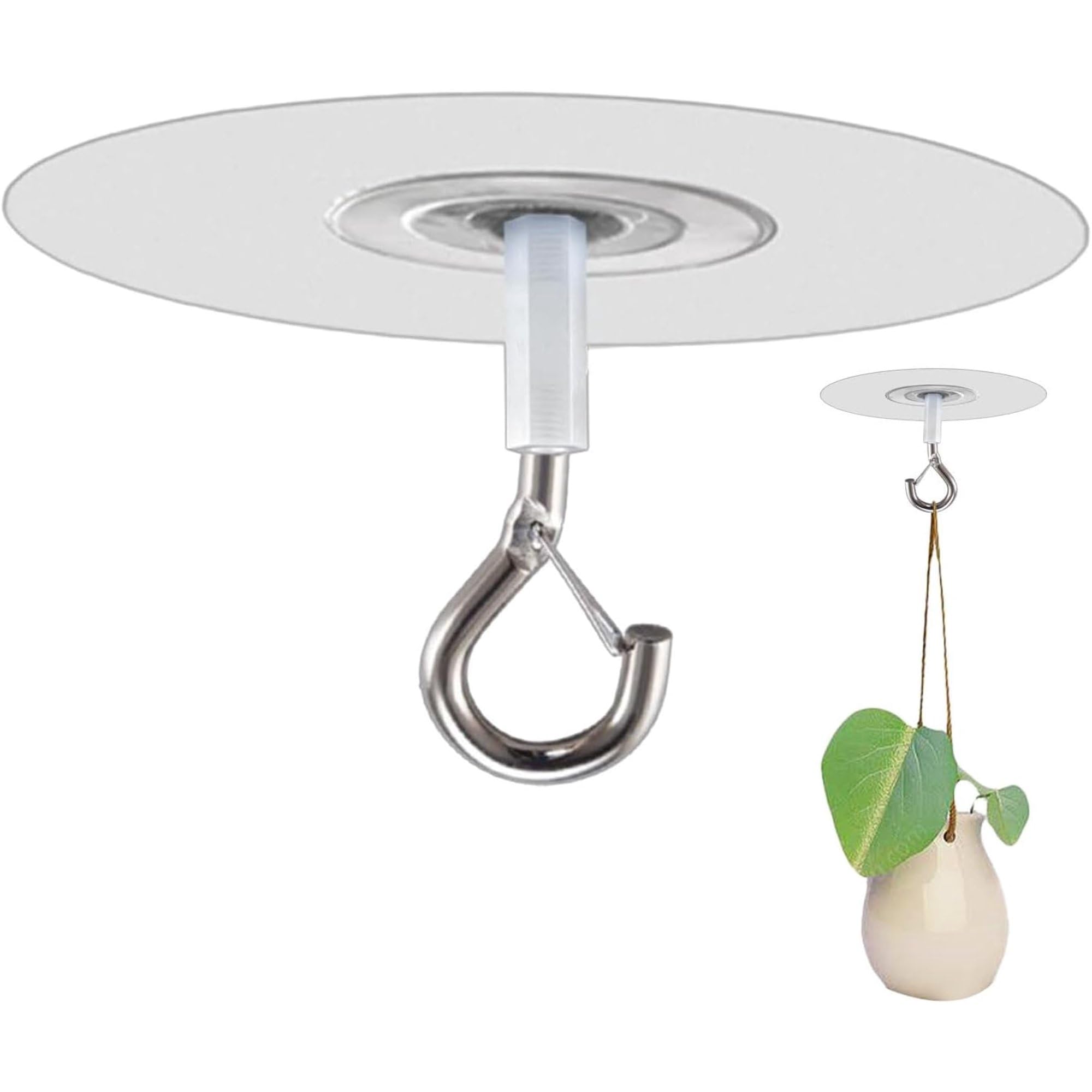 Adhesive Ceiling Hook - Weight-Bearing Stick-On Ceiling Hook, Sticky Ceiling Hook | Drill Free Hanging Ceiling Hook with Safety Clasp, Water Resistant Hook for Ceiling Plants Chimes,Home Storage Hooks