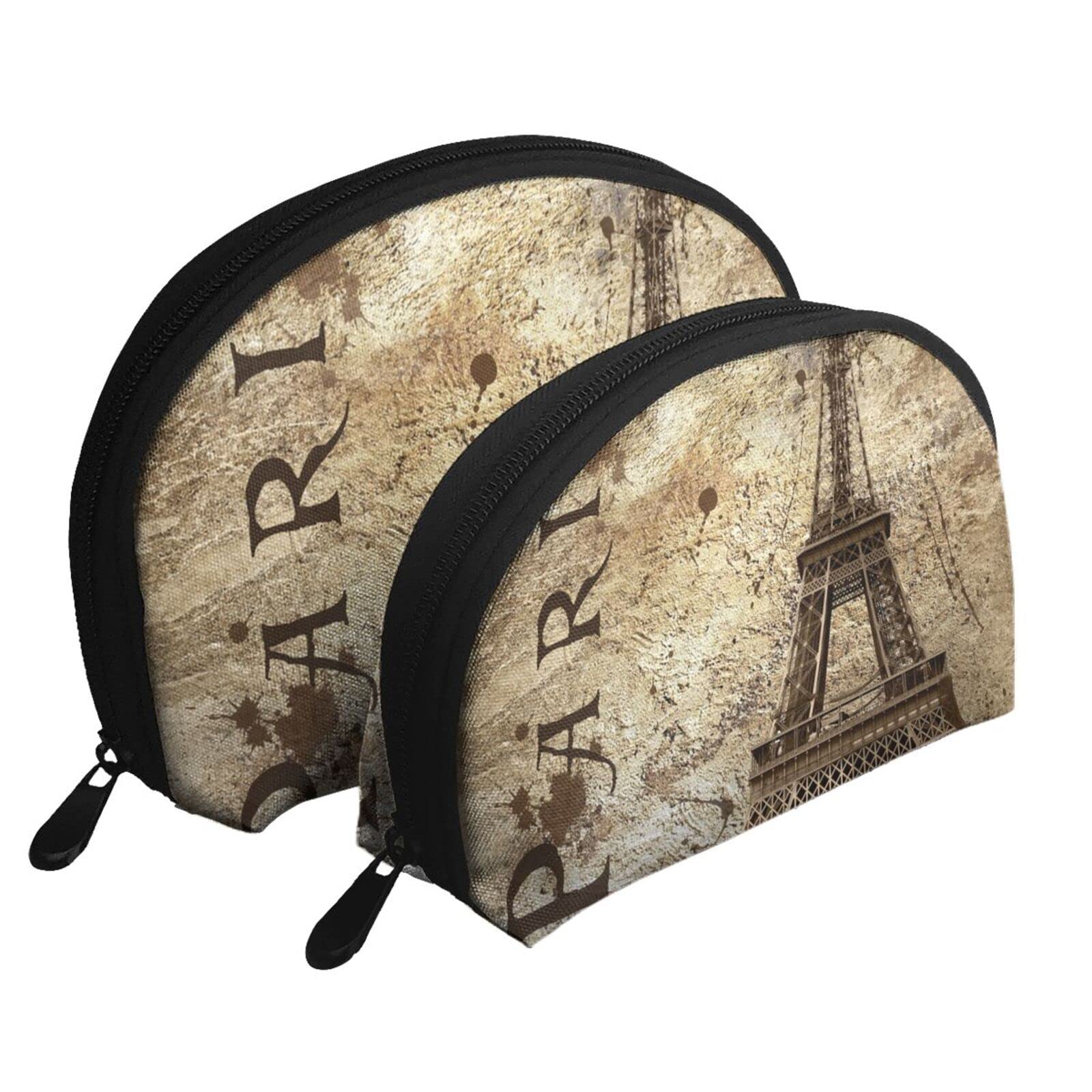 allgobee 2 Pcs Cosmetic Bags Vintage-Paris-Retro Travel Makeup Bag Shell Toiletry Women Handbag