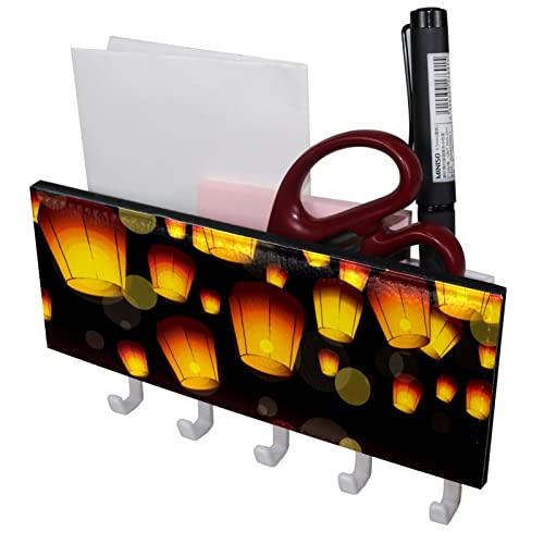Coat Rack Wall Mounted, 5 Rail Wall Decorative Hooks Hanging for Clothes Hat Towel Purse Key, 7 Inches, 4.4lbs(Max), Sky Lantern Festival