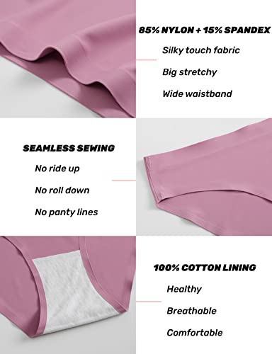 Caterlove Women's Seamless Underwear No Show Stretch Bikini Panties Silky Invisible Hipster 6 Pack (A, Small)