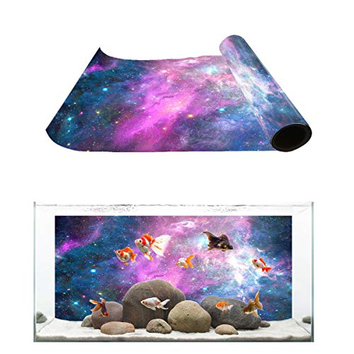 T&H Home Aquarium Décor Backgrounds - Purple Outer Space Starry Sky Fish Tank Background Aquarium Sticker Wallpaper Decoration Picture PVC Adhesive Poster, 24.4" W x 16.4" H