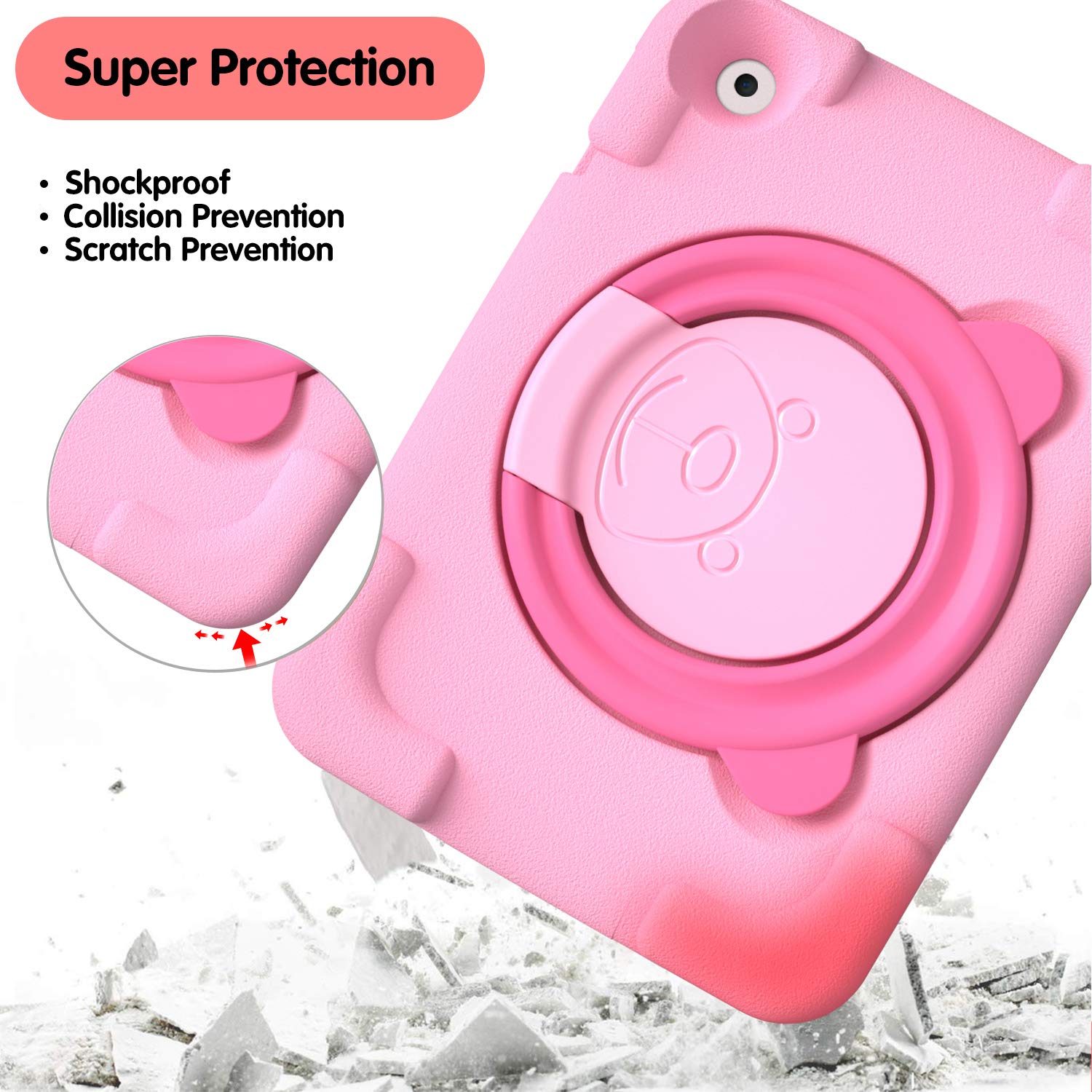 PZOZ Kids Case Compatible for Apple iPad Mini 4 5 7.9 inch, EVA Shockproof Rotate Handle Folding Stand Heavy Duty Protective Cute Boys Girls Cover for 4th Gen 5th Generation (Pink)