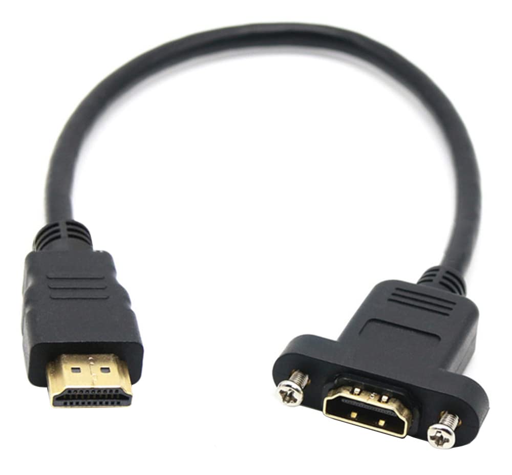 Qaoquda Panel Mount HDMI Extension Cable High Speed HDMI Male to Female Extension Cable with Screw Nut Support 4K Resolution for Blu Ray Player, 3D TV, Roku, Xbox360,Black (1 FT/30 CM)