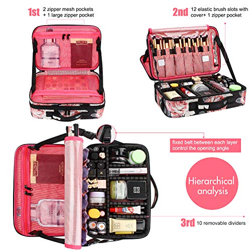Relavel Makeup Bag Large Makeup Organizer Bag Travel Train Case Portable Cosmetic Artist Storage Bag with Adjustable Dividers for Cosmetics Makeup Brushes (Stripe)