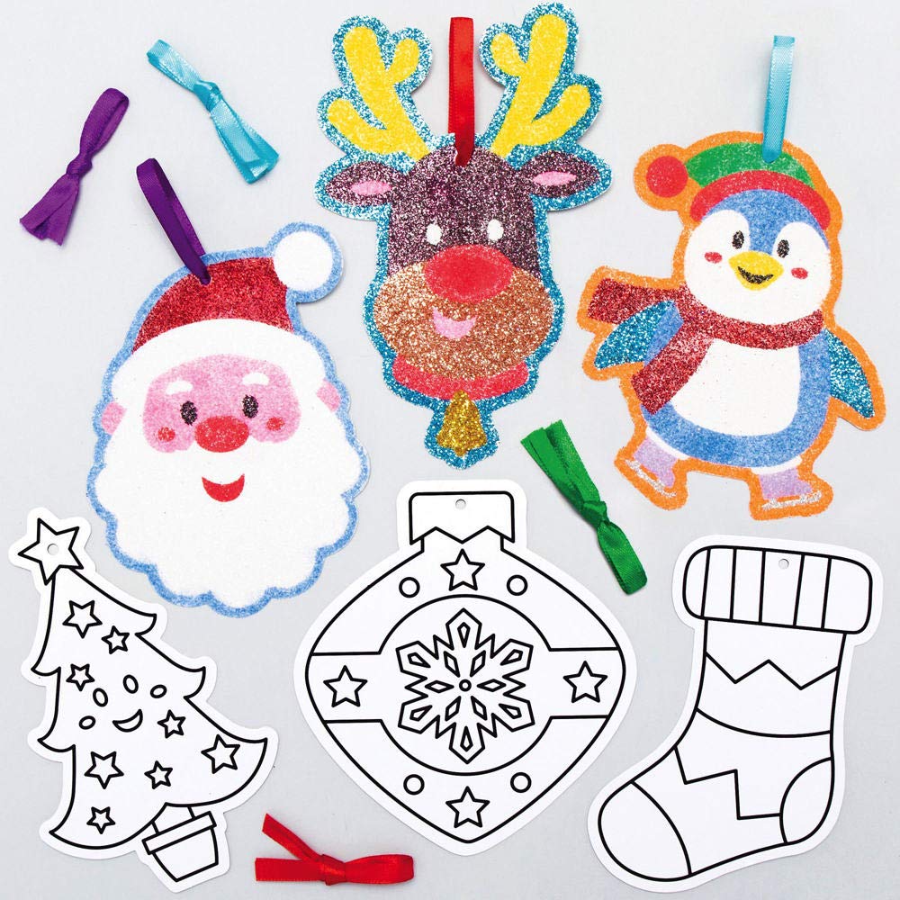 Baker Ross AX485 Christmas Sand Art Decorations - Pack of 12, Festive Tree Ornaments for Creative Craft Activities to Make and Decorate