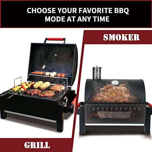 FEASTO Portable Charcoal Grill with Two Silicone Holding Handles, Tabletop grilling with 354 Square Inches Cooking Area, Convenient for outdoor Camping and Picnic, Black,L26.8’’x W20’’x H21.3’’