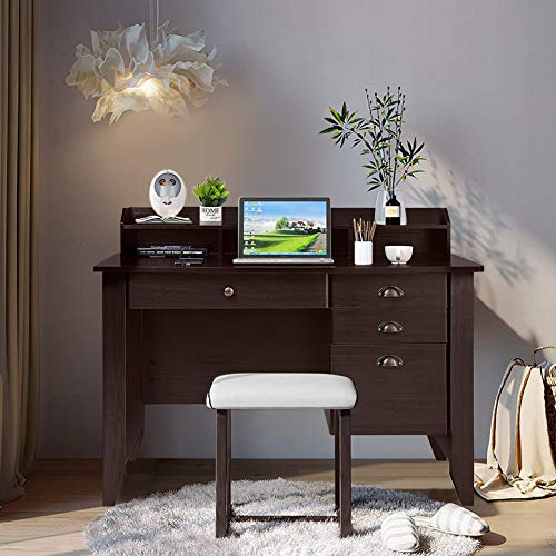 WATERJOY 48" Computer Desk with 4 Storage Drawers and Hutch Wood Executive Table for PC Laptop Table