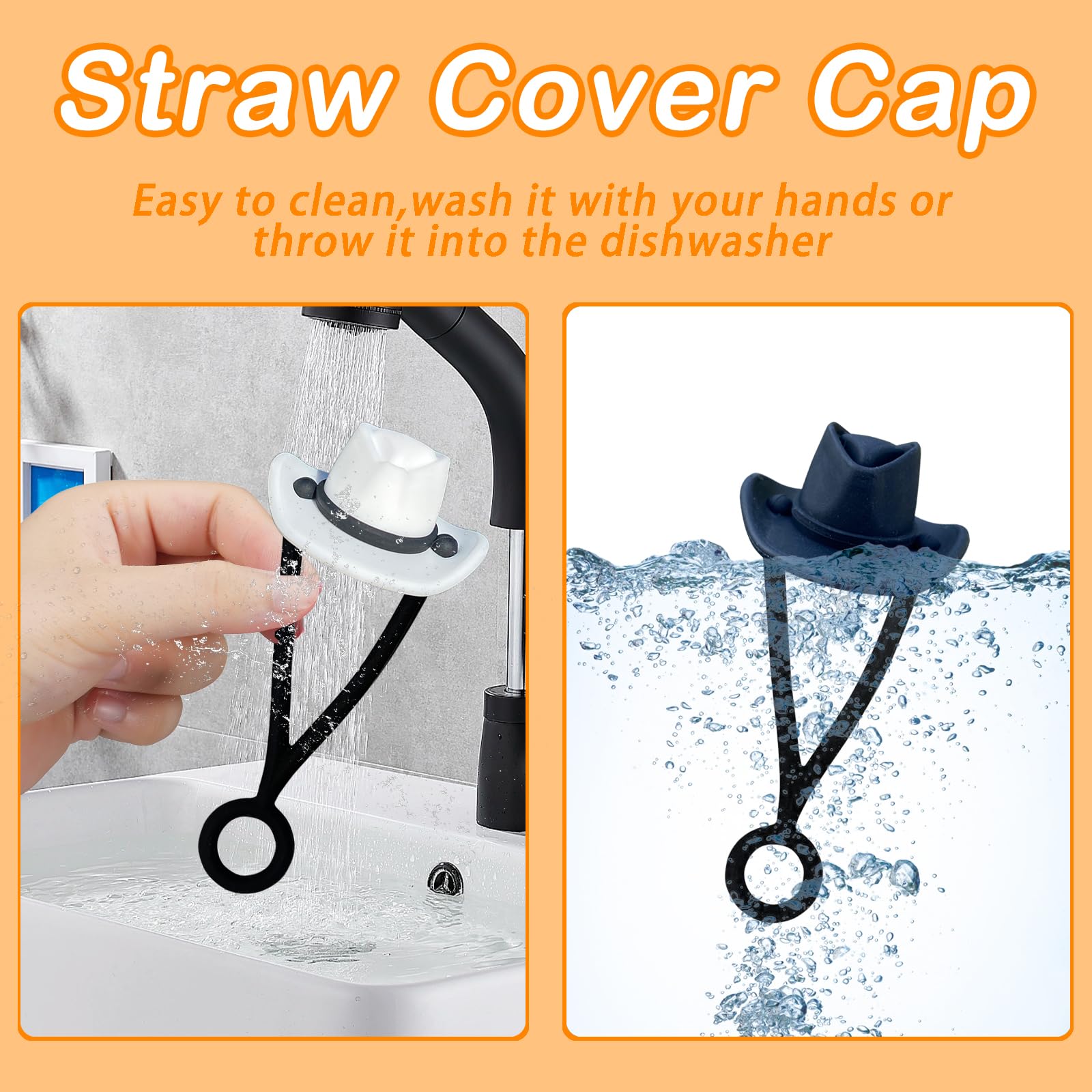6PCS Cowboy Hat Straw Cover Cap for Stanley Cup, Silicone Cowgirl Hat Straw Topper for Stanley 30&40Oz, 10mm 0.4in Dust-Proof Reusable Straw Tips Lids for Man & Woman Gift. (6PCS Cowboy Hat)