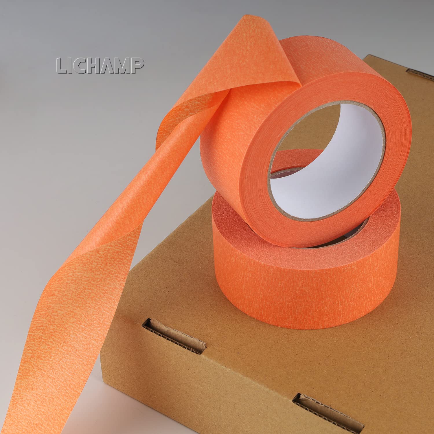 Lichamp 4 Pack Orange Painters Tape 2 inch Wide, Medium Adhesive Orange Masking Tape Bulk Multi Pack, 2 inch x 55 Yards x 4 Rolls (220 Total Yards)