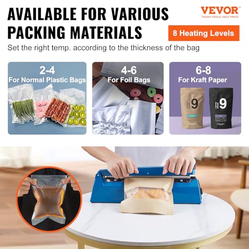 VEVOR Impulse Sealer12inch,Manual Heat Seal Machine with Adjustable Heating Mode,ABS Shrink Wrap Bag Sealers for Plastic Mylar PE PP Bags,Portable Poly Bag Sealing Machine with Extra Replace Kit, Blue