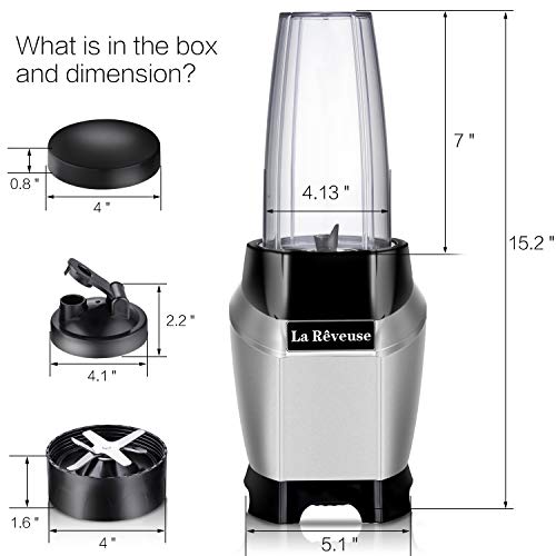 La Reveuse Personal Blender Making Shakes and Smoothies 1000 Watt with 24 oz BPA-free Portable Travel Bottle - Dishwasher Safe (Silver)