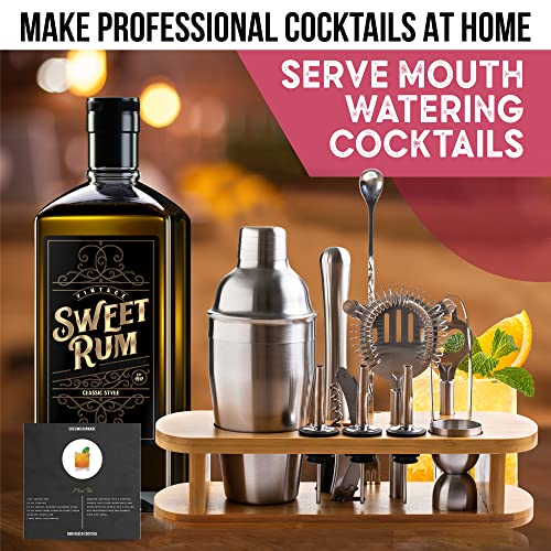 Cocktail Shaker Set: 12-PC Drink Shakers Cocktail with Bamboo Stand - Ultimate Home Bar Kit & Martini Shaker Set - Bar Set, Cocktail Mixer, Bartender Kit, Bar Tools - Cresimo Cocktail Set